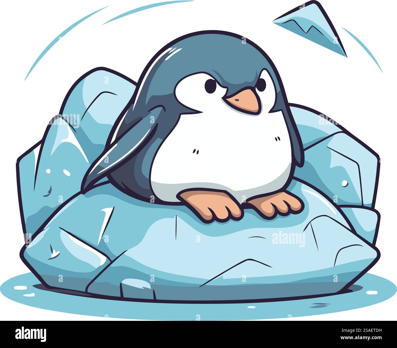 Cute penguin sitting on a piece of ice. Vector illustration Stock ...