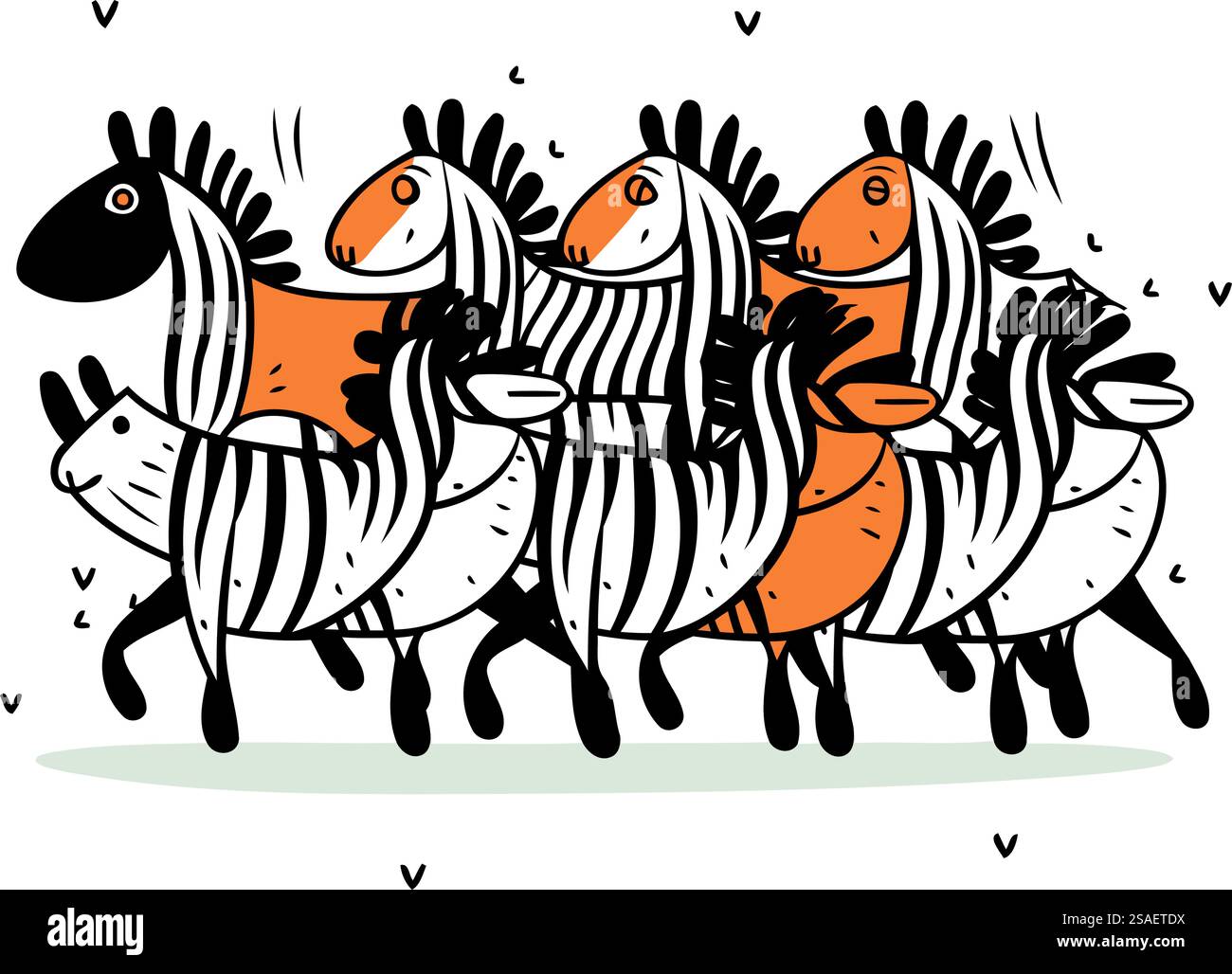 Zebra family. Vector hand drawn illustration of a group of zebras Stock ...