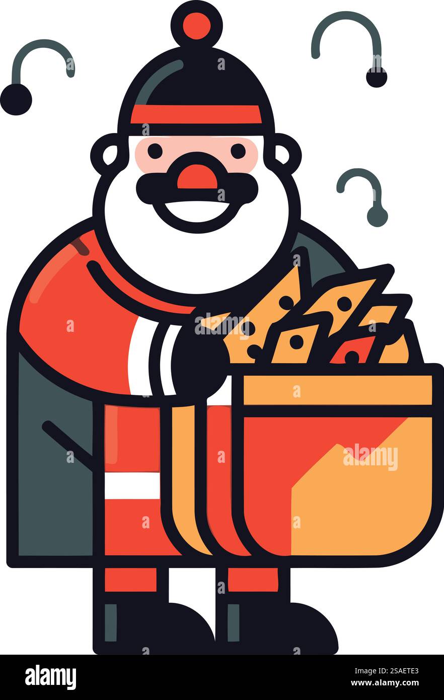 Santa Claus with a bucket of bread. Vector illustration in flat style ...