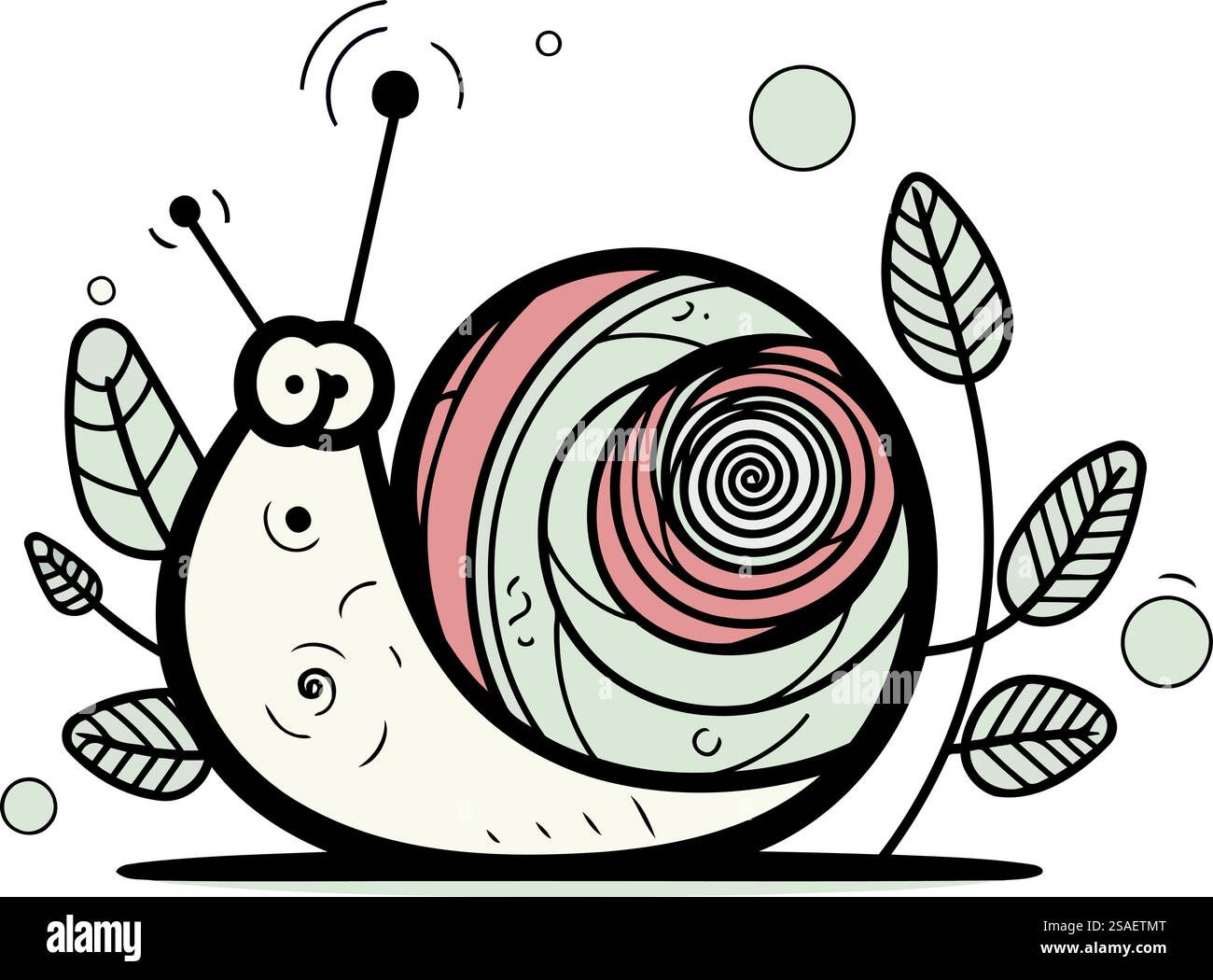 Snail in a shell with leaves. Vector illustration in cartoon style ...