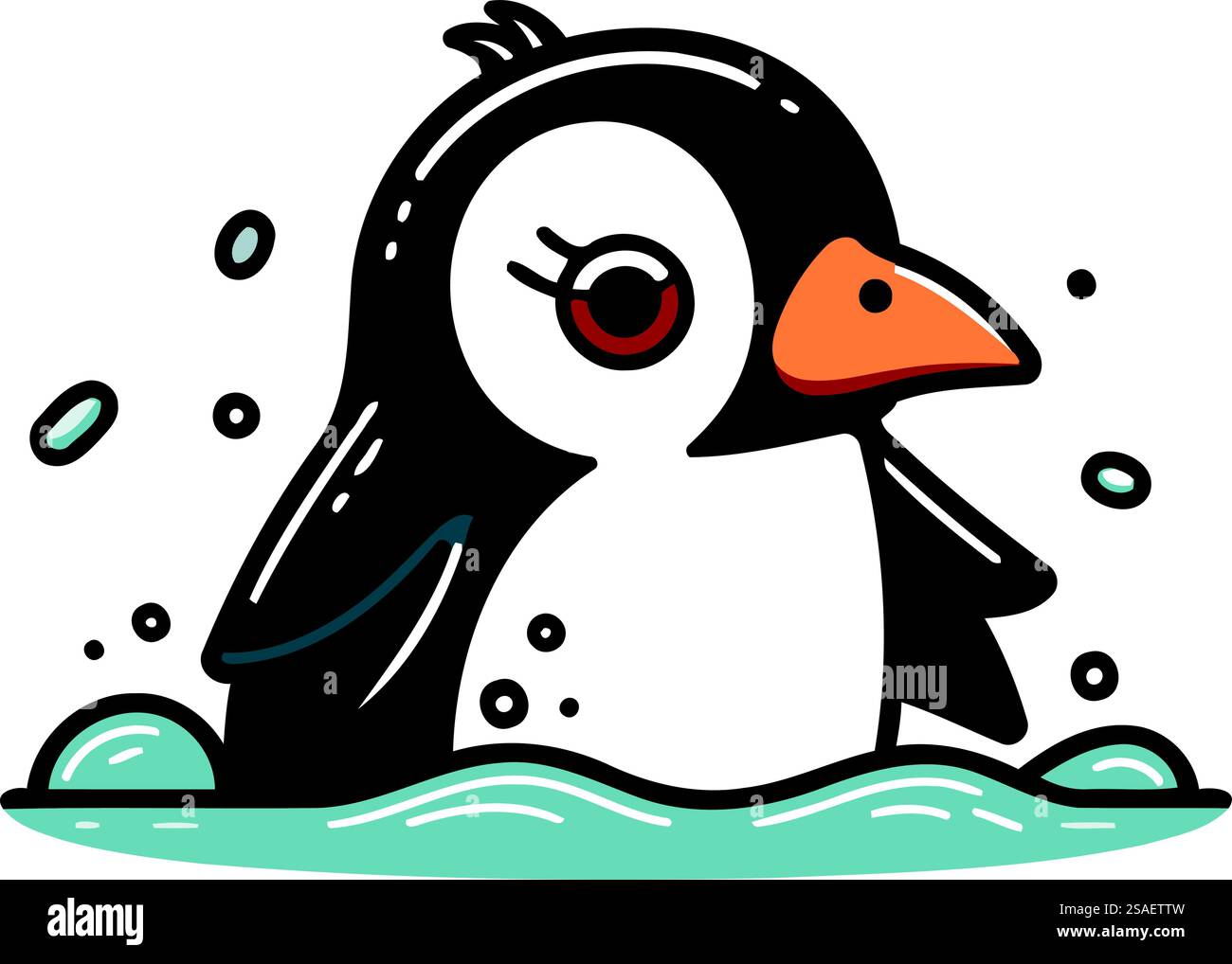 Cute penguin swimming in the sea. Cartoon vector illustration Stock ...