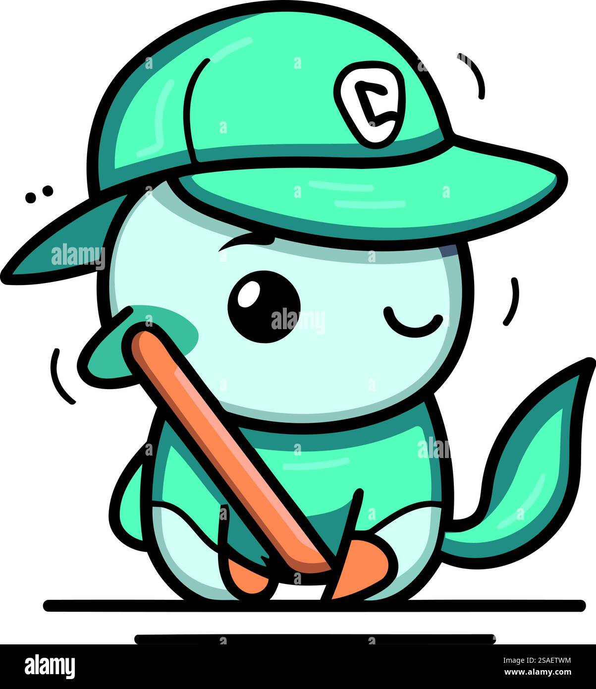 Cute cartoon dog in baseball cap with baseball bat. Vector illustration ...