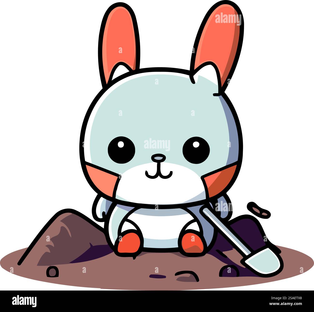 rabbit digging a hole in the ground cartoon character vector ...