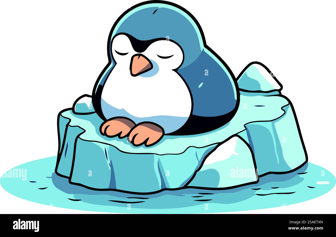Penguin sitting on an ice floe. Cartoon vector illustration Stock ...