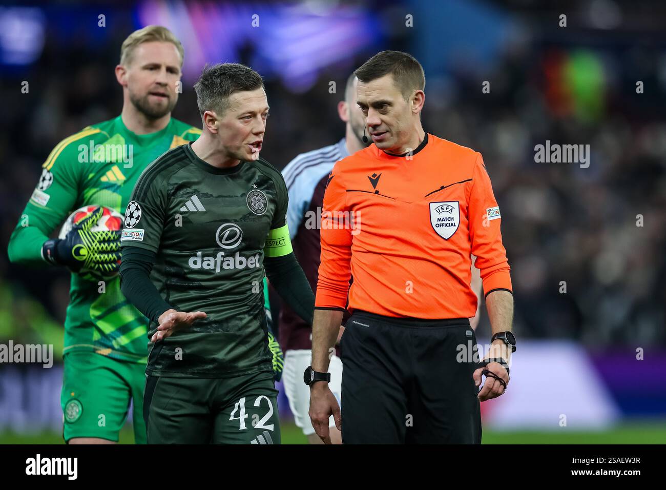 Callum McGregor of Celtic speaks to Referee Clément Turpin during the ...