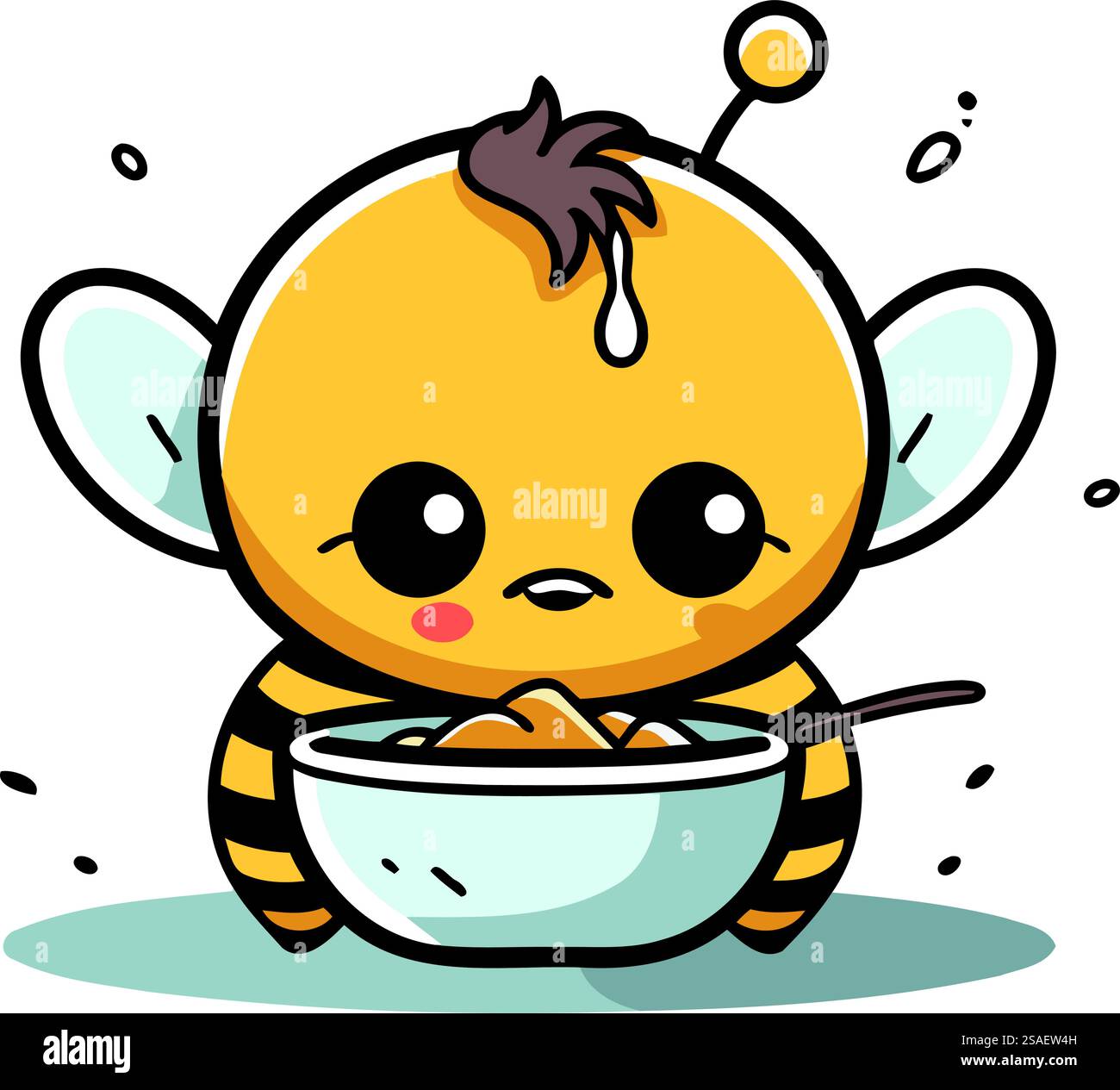 Cute little bee character with bowl of food. Vector illustration Stock ...