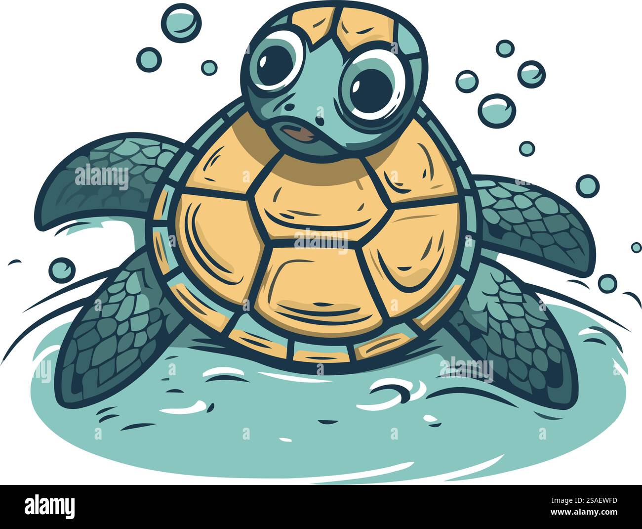Cute cartoon sea turtle swimming in the water. Vector illustration ...