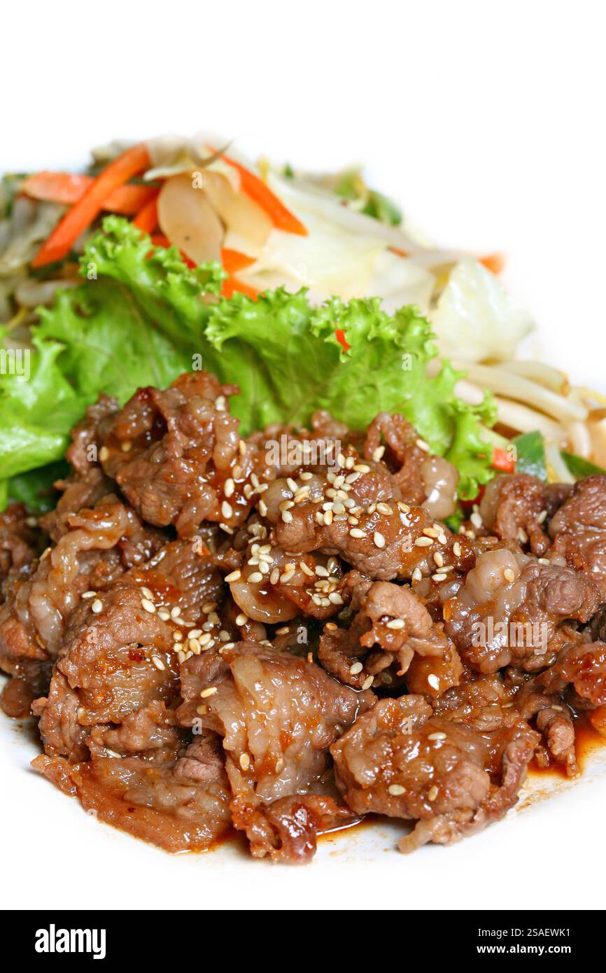 Beef Yakiniku, Japanese beef stir-fried yakiniku sauce (Japanese Grilled Meat) Served with stir ...