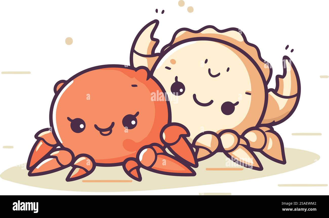 Cute cartoon crab character on white background. Vector line art ...