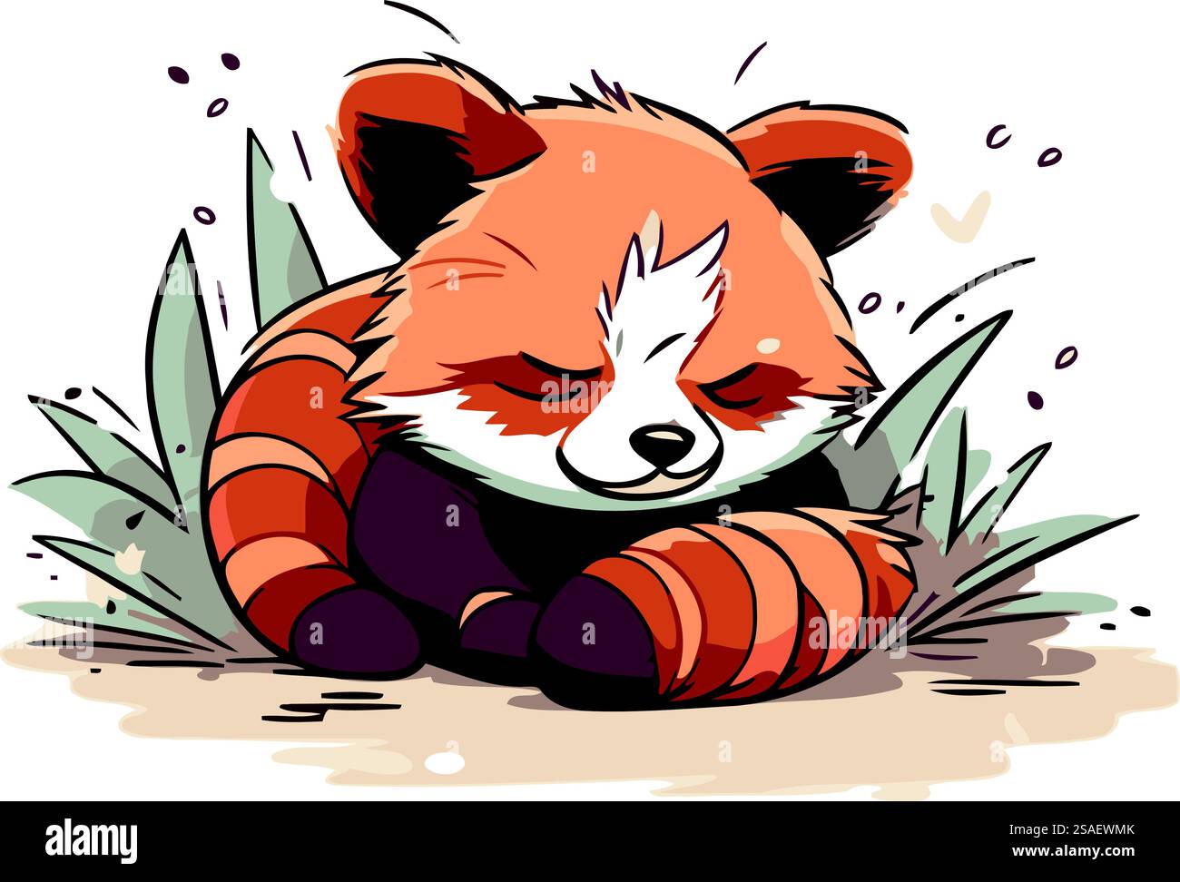 Cute red panda sleeping on the ground. Vector illustration Stock Vector ...