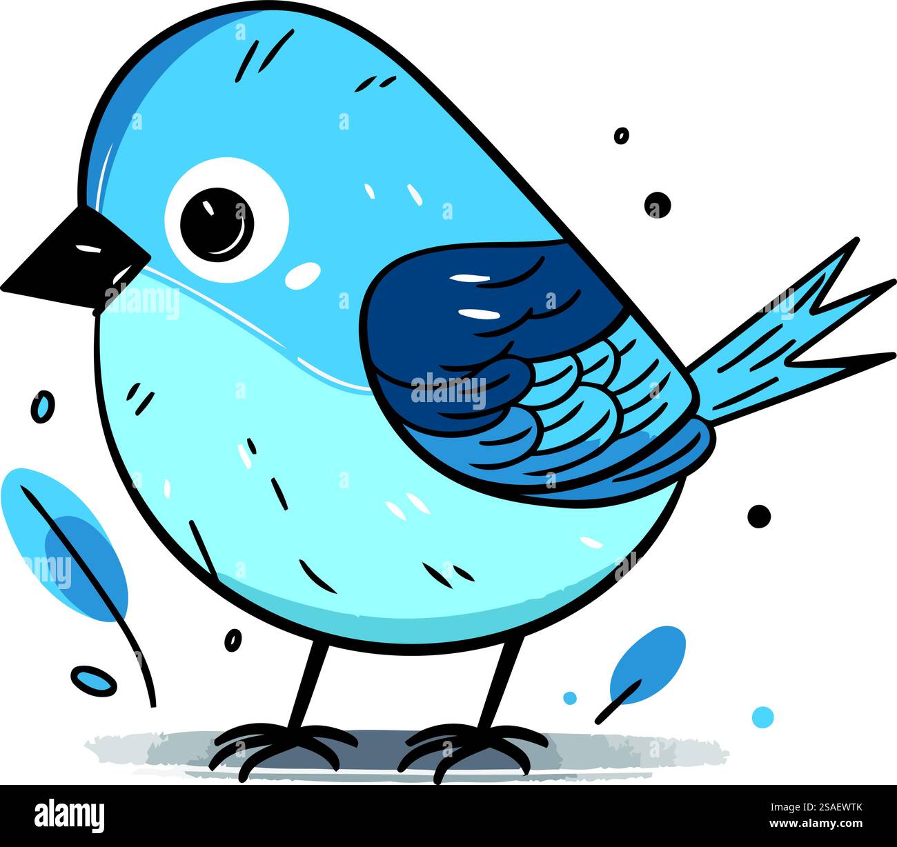 Vector illustration of a cute cartoon blue bird on a white background ...