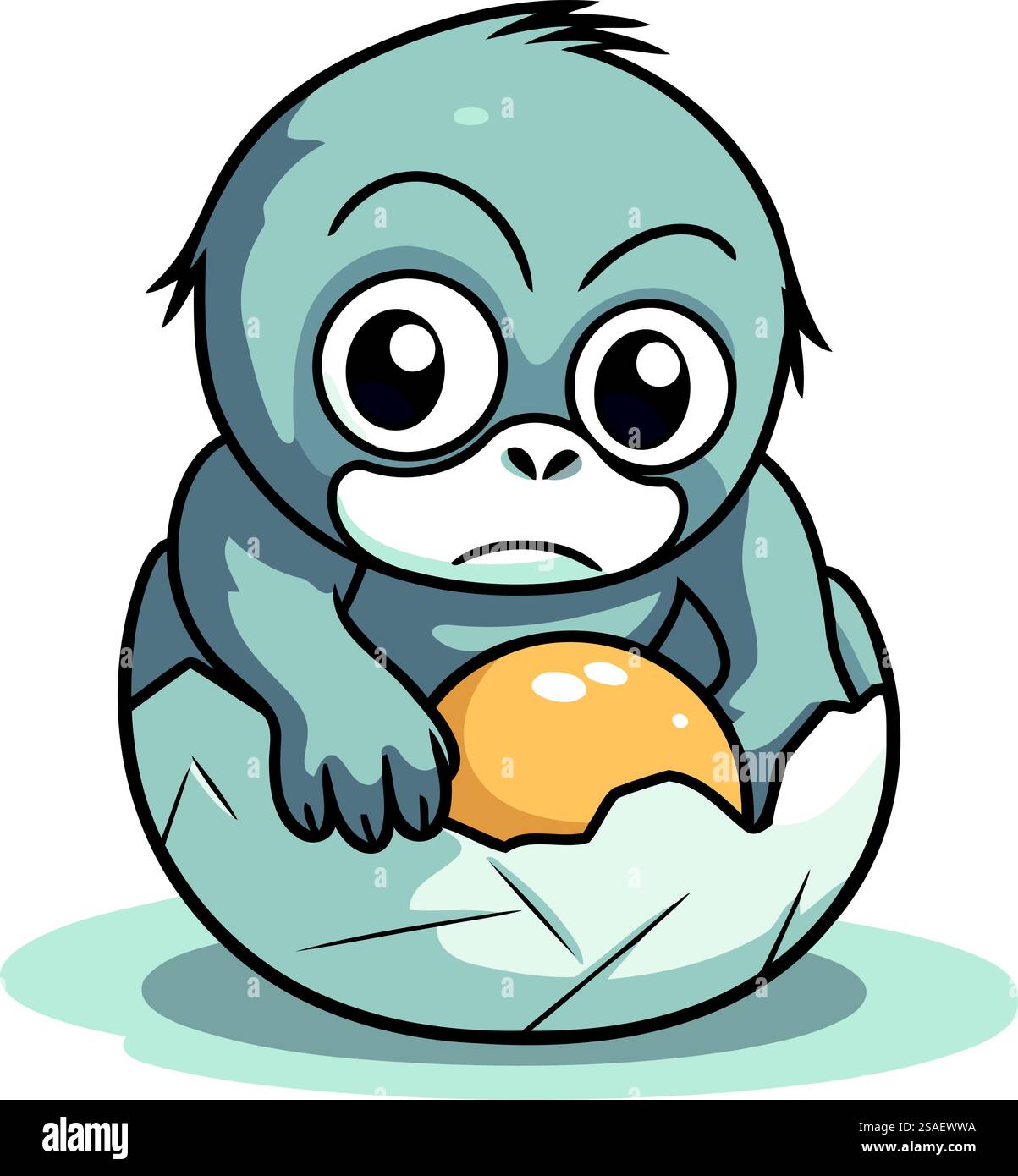 illustration of a cute little baby gorilla sitting in an egg shell ...