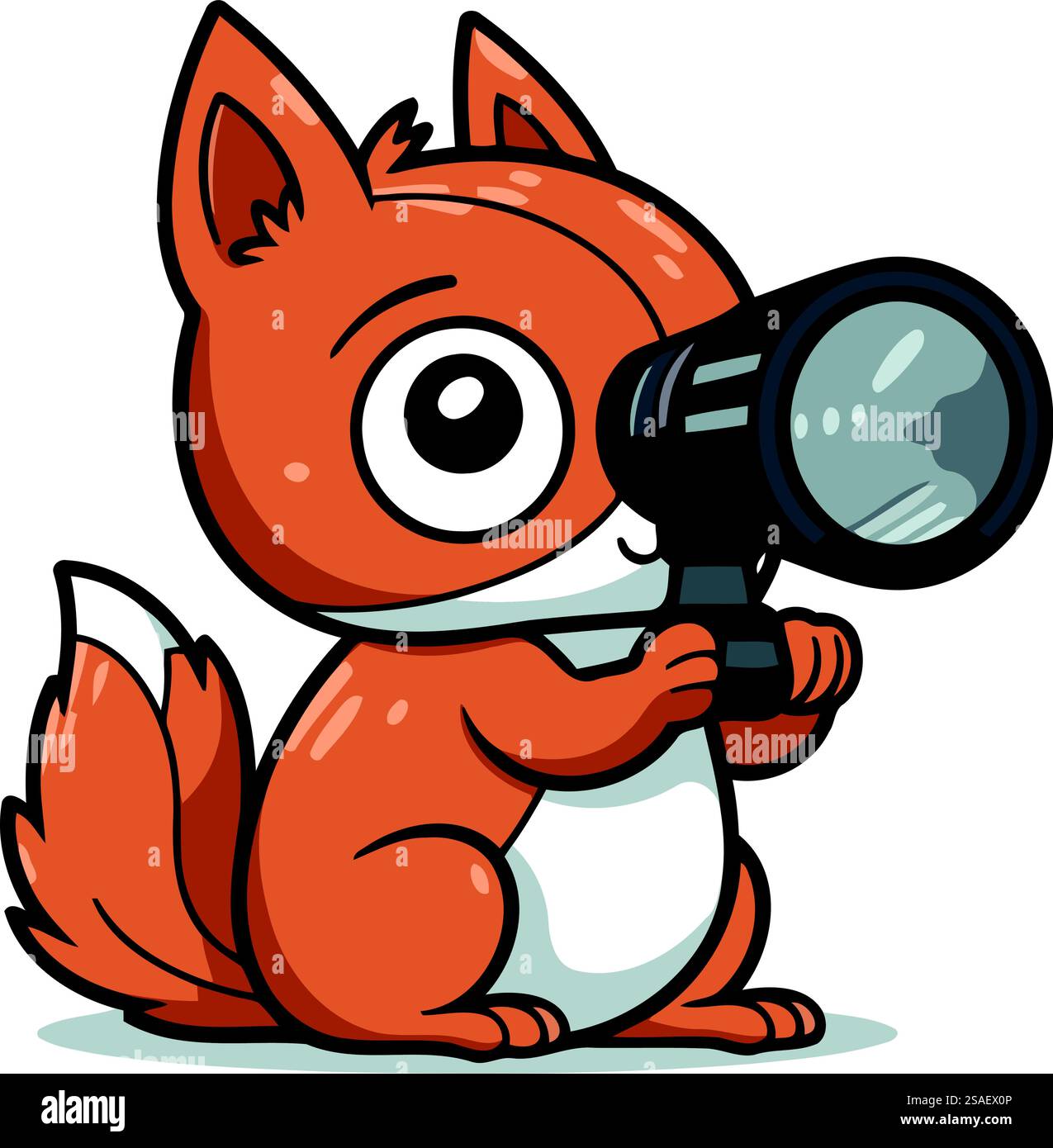 Vector illustration of a cute fox with a camera on a white background ...