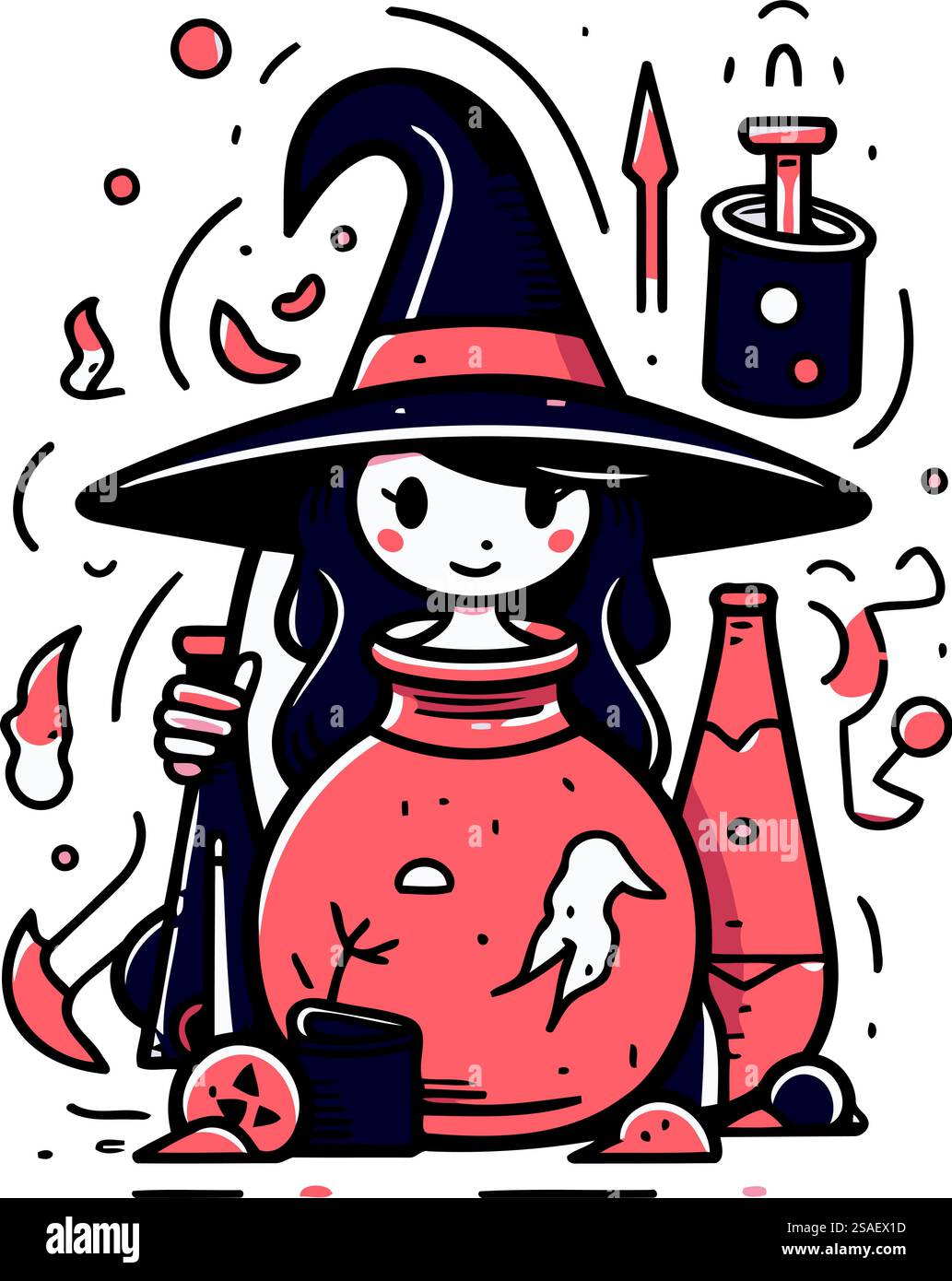 Cute witch with potion. Vector illustration in doodle style Stock ...