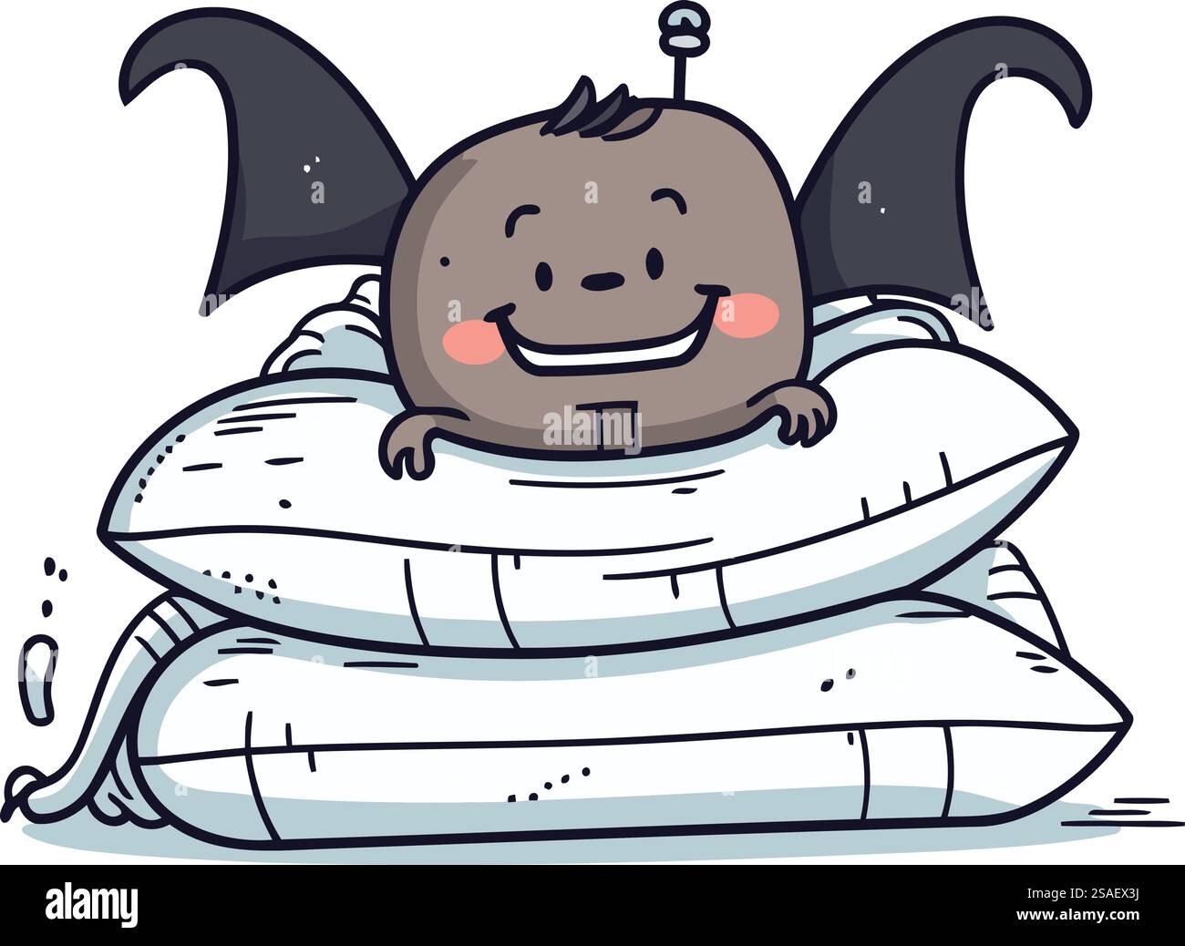Cute Cartoon Monster Sleeping on Pillow. Vector Illustration Stock ...