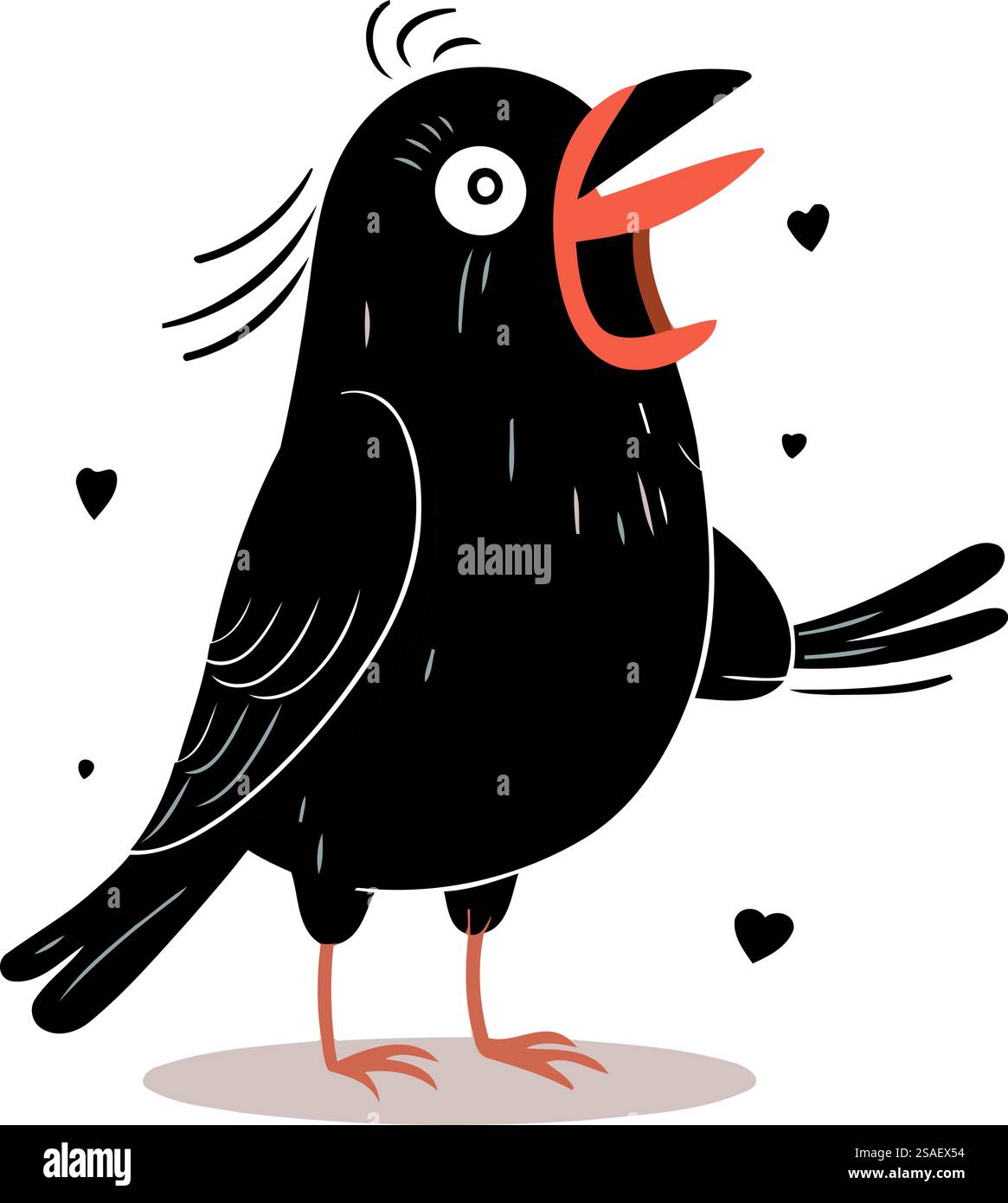 Cute black crow with heart on its beak. Vector illustration Stock ...