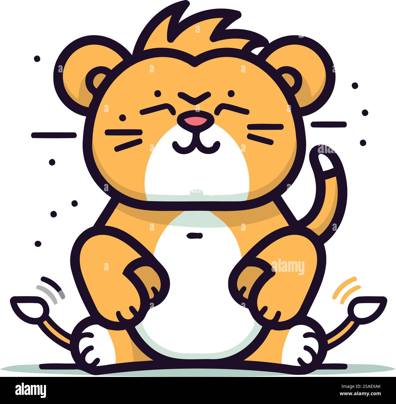 Cute cartoon lion sitting. Vector illustration. Isolated on white ...