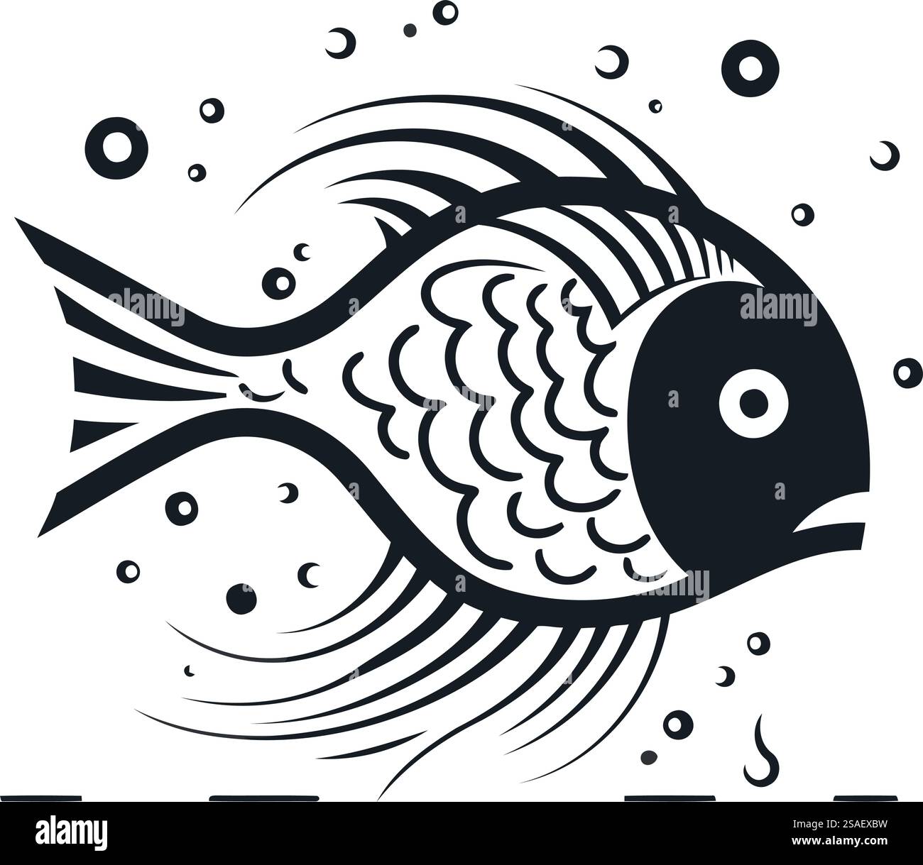 Fish icon. Black and white vector illustration isolated on white ...