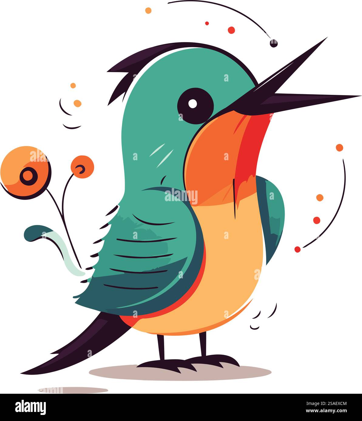 Cute cartoon bird with flowers. Vector illustration in flat style Stock ...