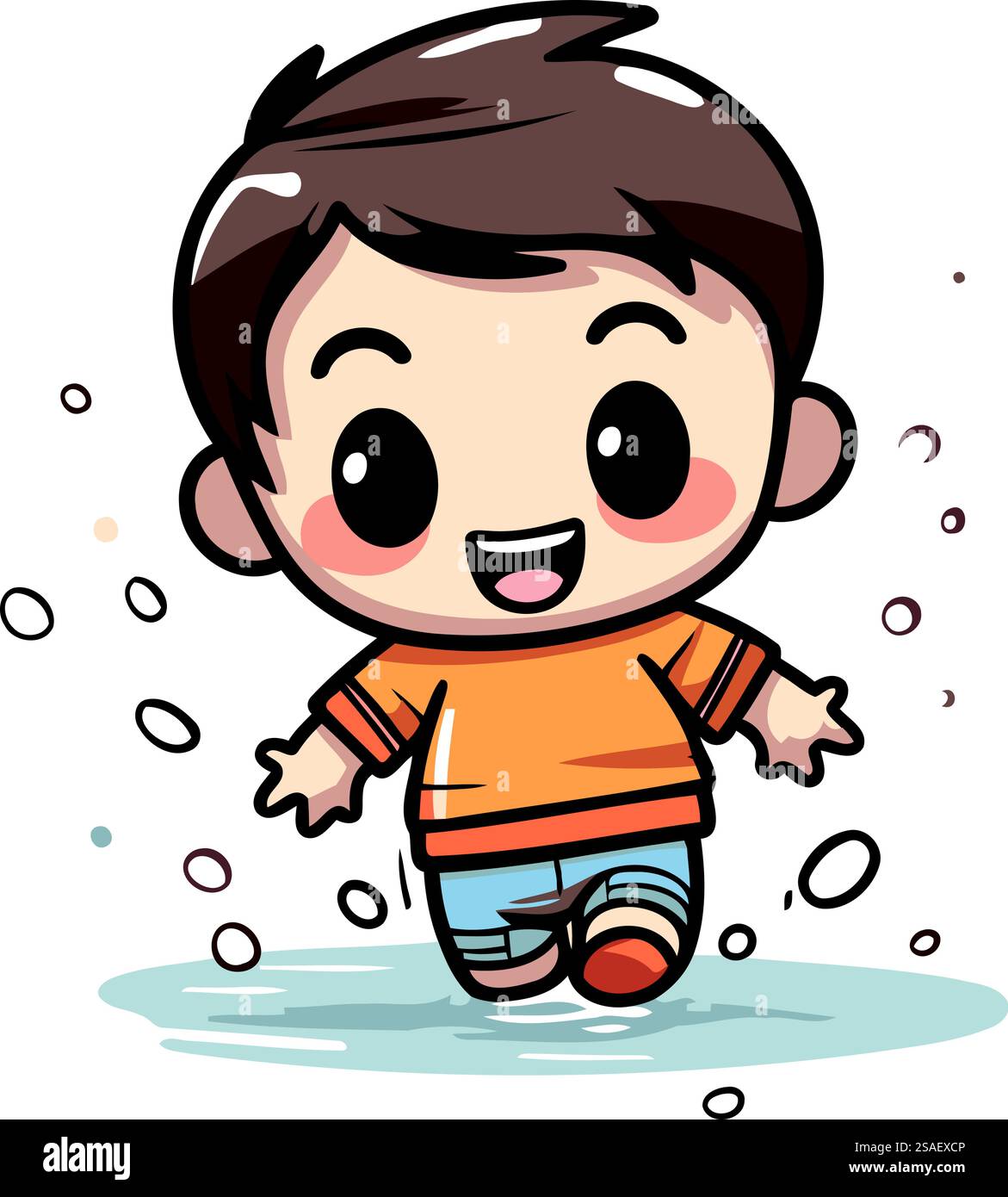 Cute little boy running in the rain. Cartoon vector illustration Stock ...