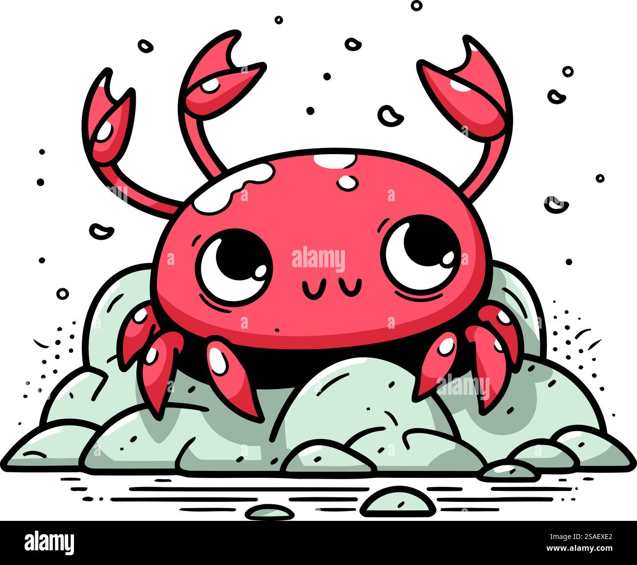 Cute cartoon crab on a rock. Vector illustration. Isolated on white ...