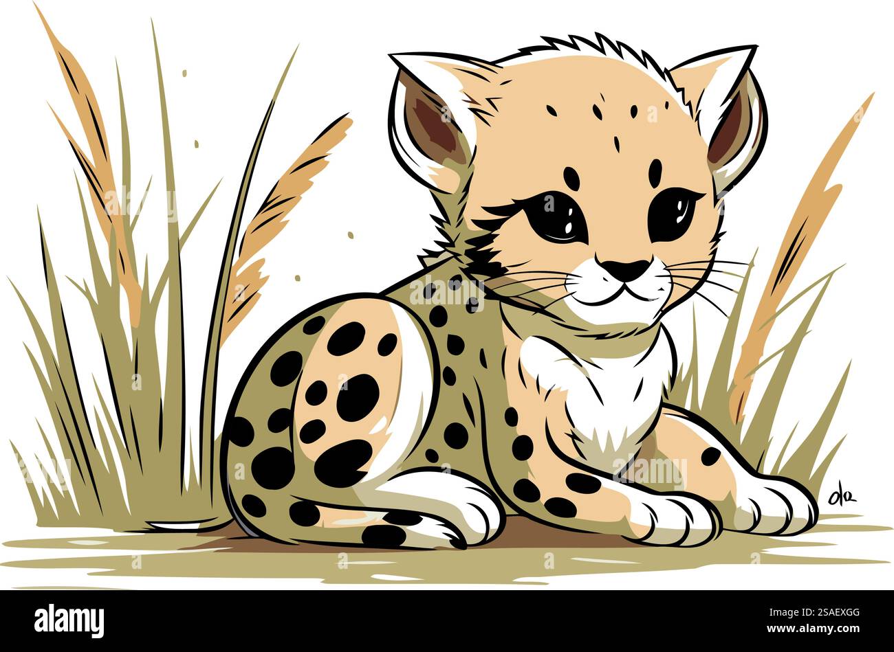 Cute cheetah sitting in the grass. Vector illustration Stock Vector ...