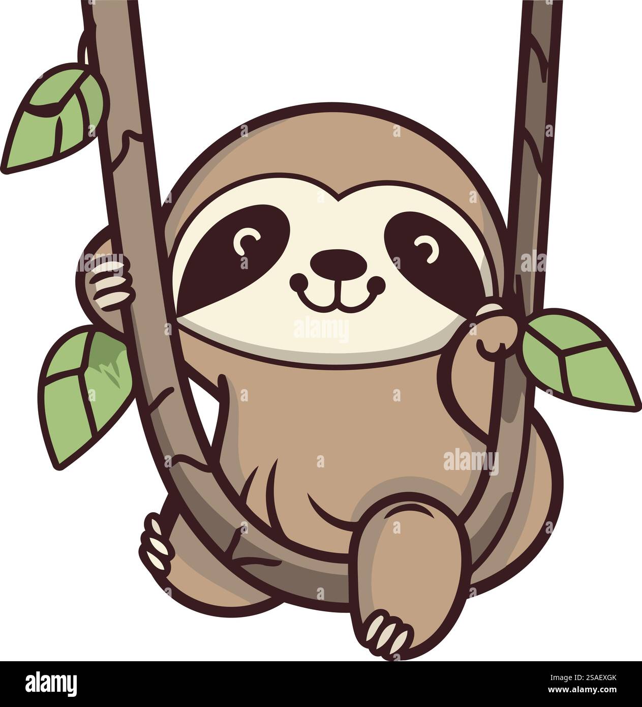 Cute sloth hanging on a tree branch. Vector illustration Stock Vector ...