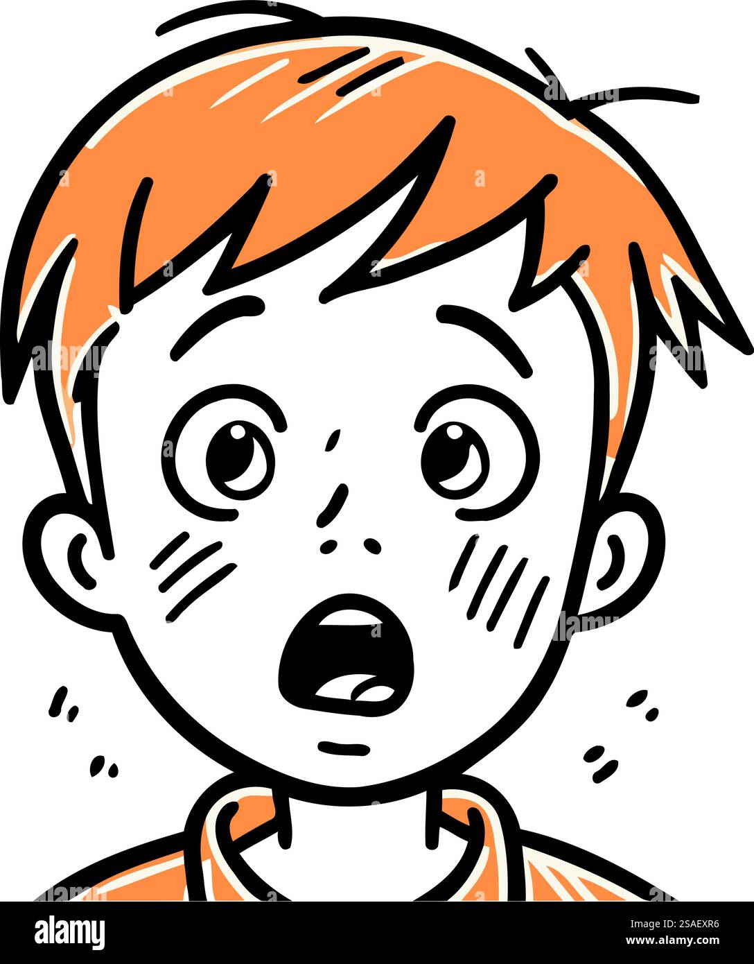 Cute boy with surprised expression. Vector illustration in doodle style ...