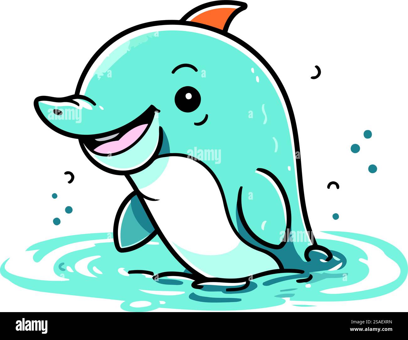Cute cartoon dolphin jumping out of the water. Vector illustration ...