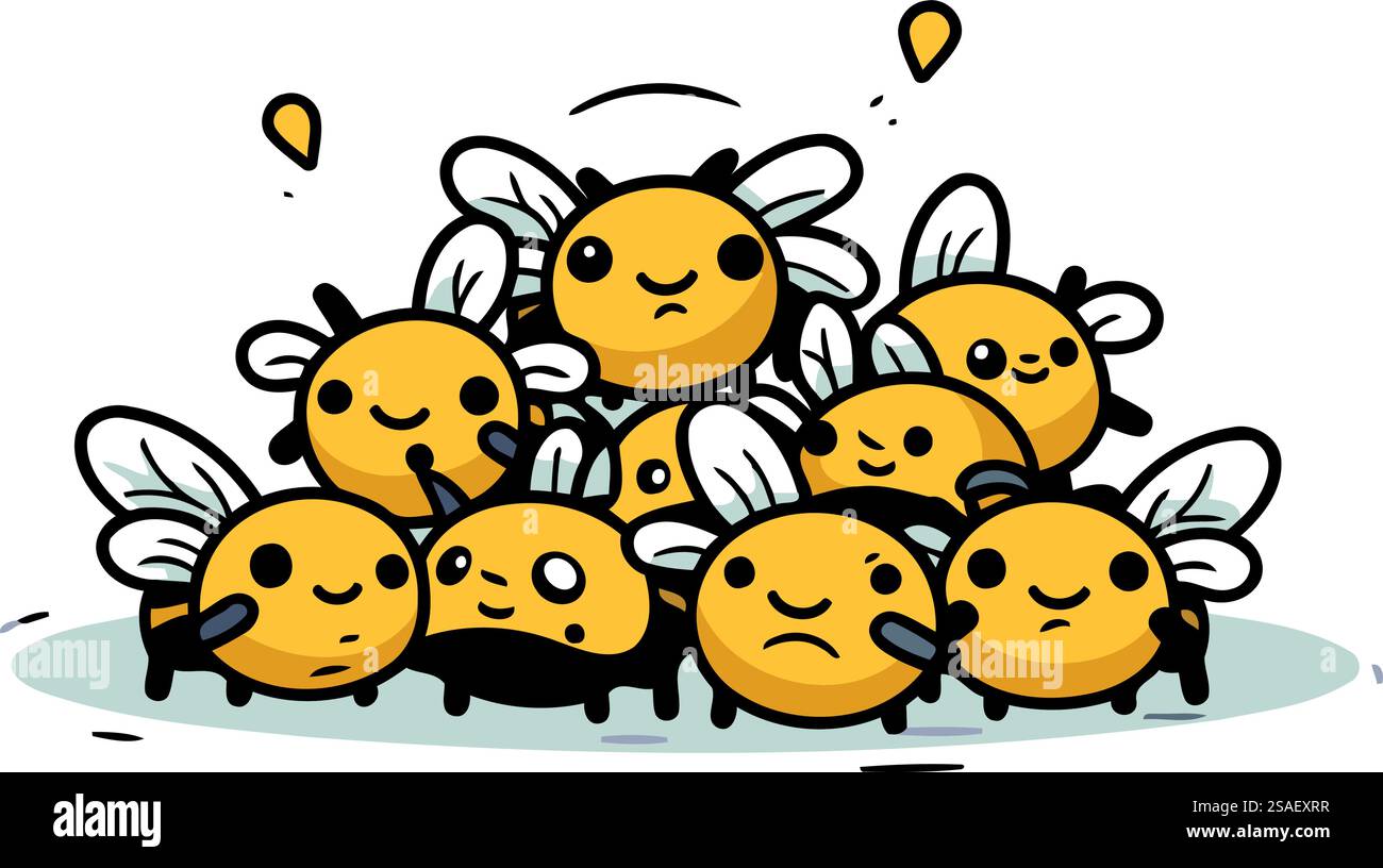 Funny bee group. Vector illustration of cute cartoon bee group Stock ...