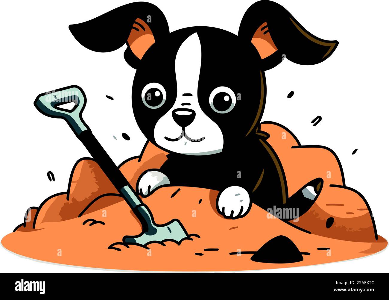 Cute cartoon dog digging a hole with a shovel. Vector illustration ...