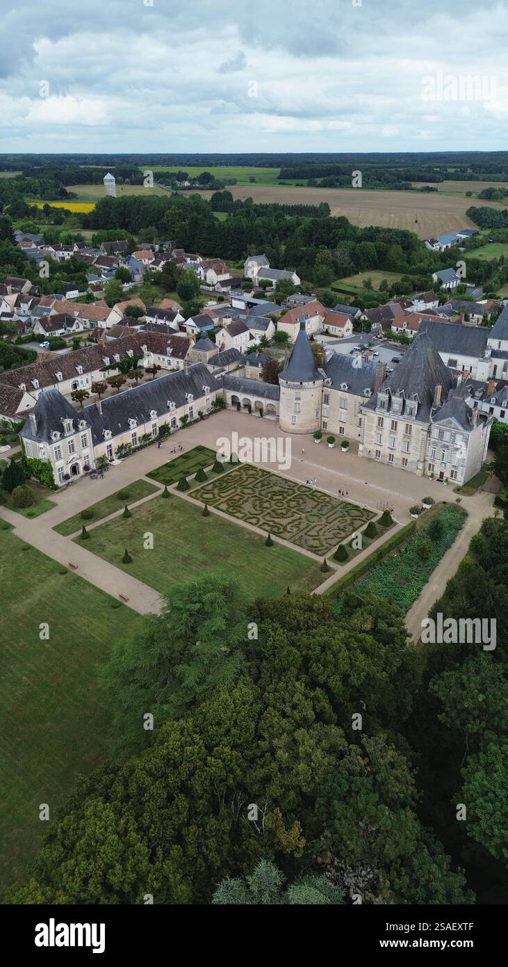 drone photo Azay-le-Ferron castle france europe Stock Photo - Alamy