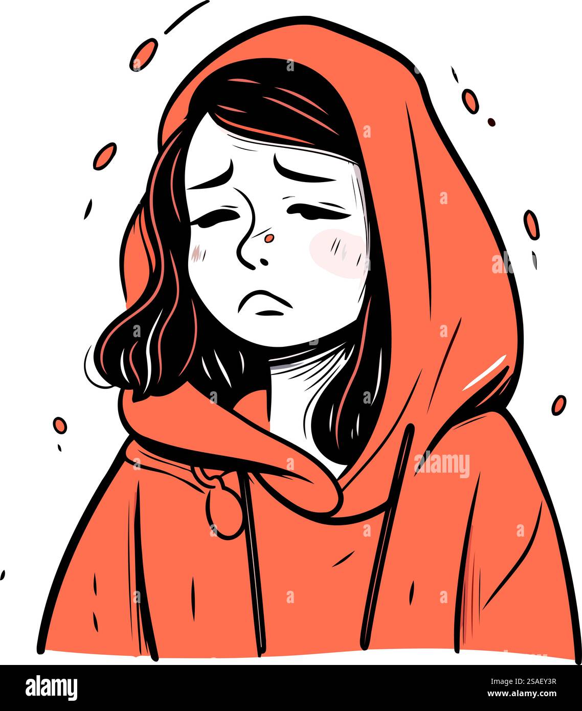 Vector illustration of a sad girl in a hoodie. Isolated on white ...