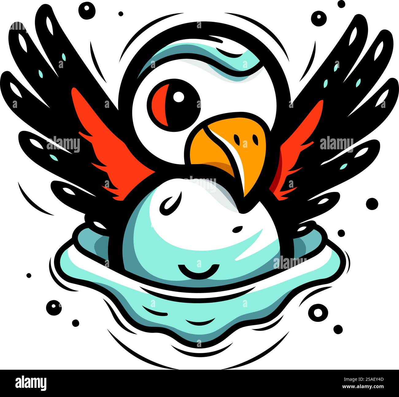 Cute cartoon parrot flying in the water. Vector illustration Stock ...
