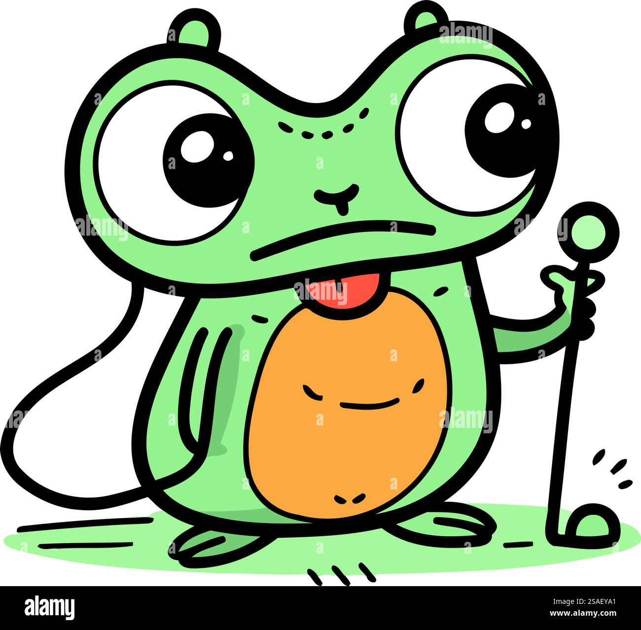 Frog with walking stick. Vector illustration. Cute cartoon character ...