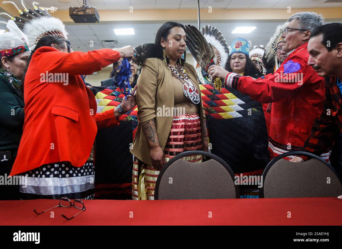 Winnipeg, Canada. 29th Jan, 2025. Kyra Wilson takes part in a ceremony ...