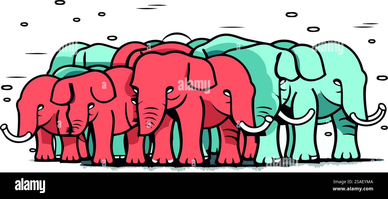 Vector illustration of a group of elephants on a white background ...
