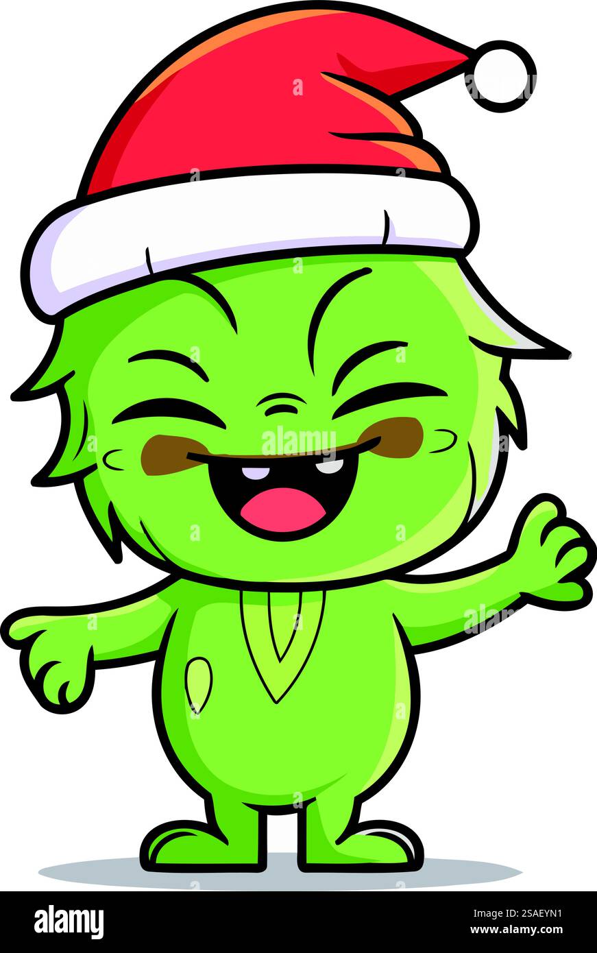 Cute green monster character in santa hat. Vector illustration Stock ...