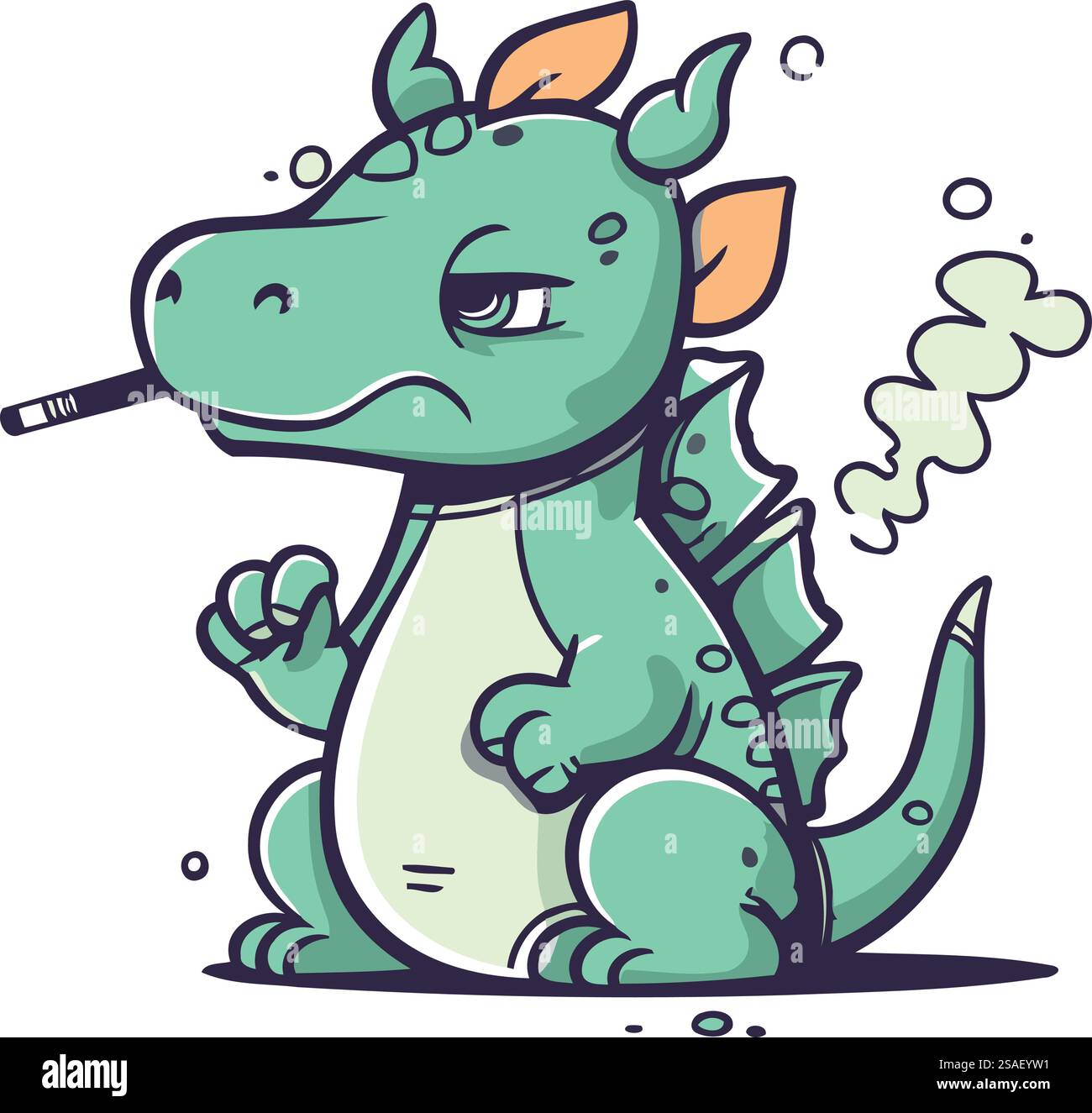 Cute green crocodile with smoking pipe. Cartoon vector illustration ...