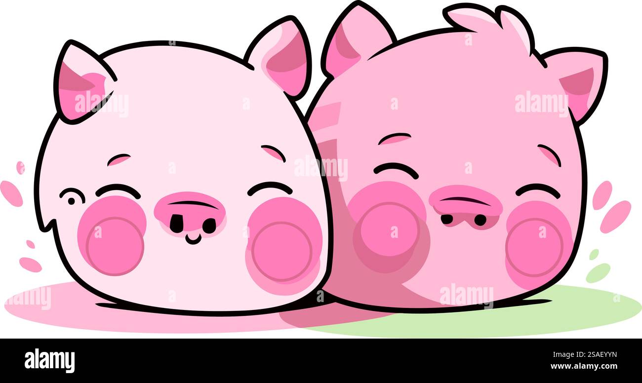 Vector illustration of two pigs in love. Cute cartoon pig characters ...