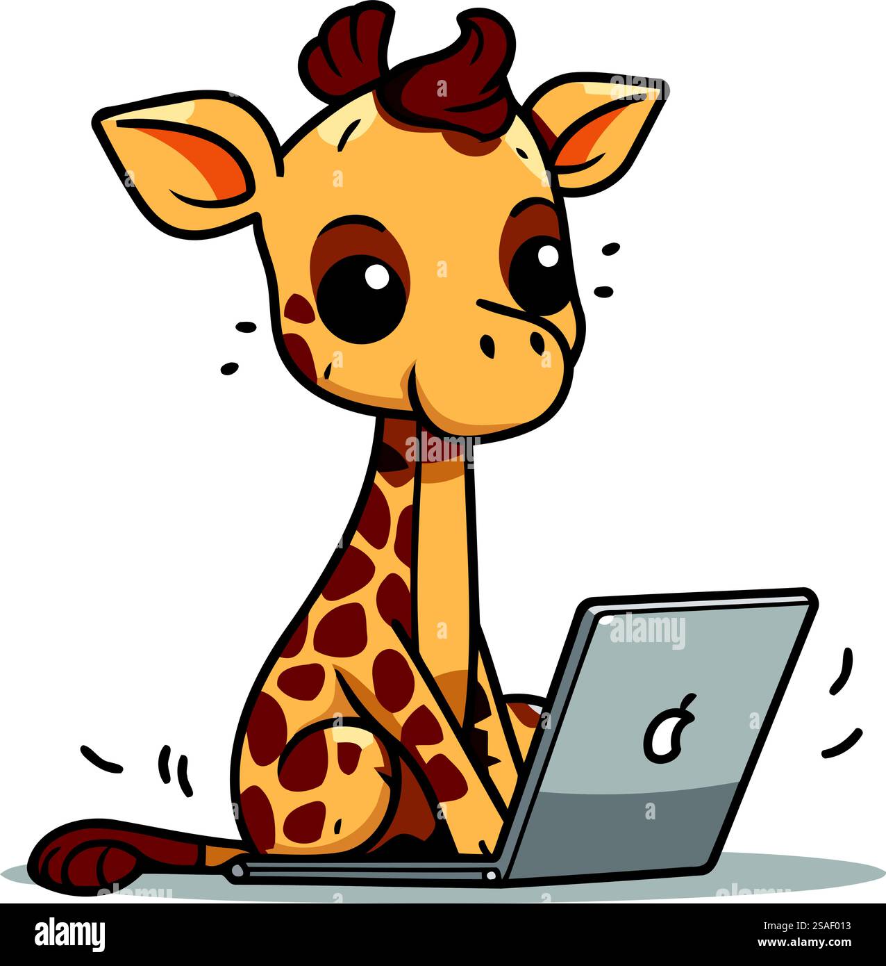 Cute Giraffe Working on Laptop Cartoon Vector Illustration Stock Vector ...
