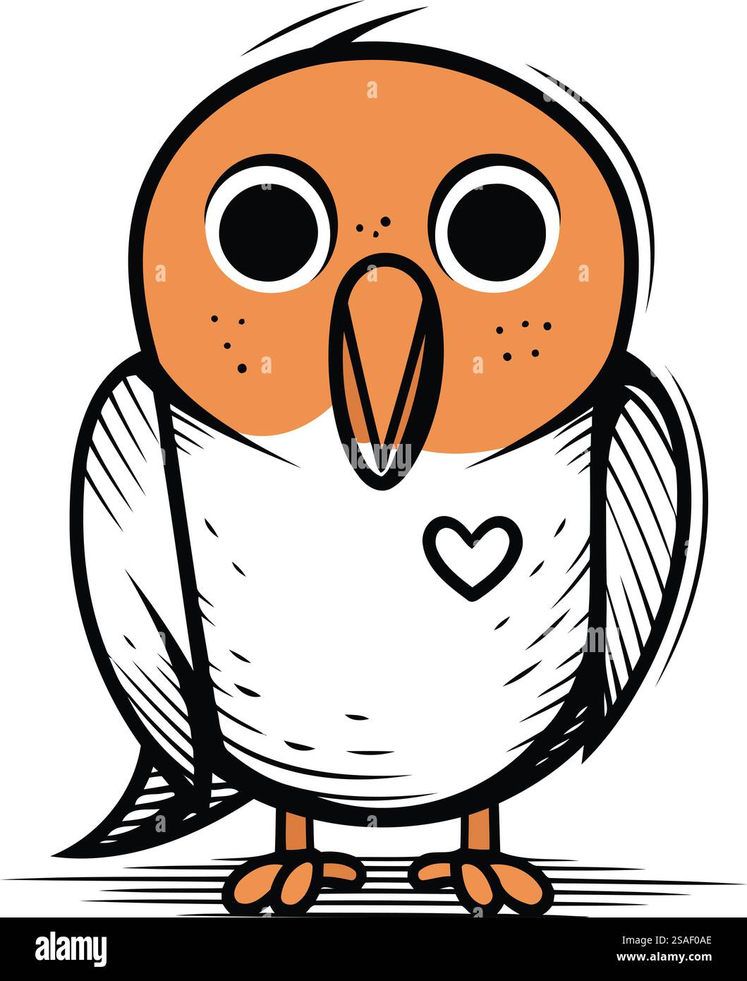 Cute cartoon owl with heart in its beak. Vector illustration Stock ...