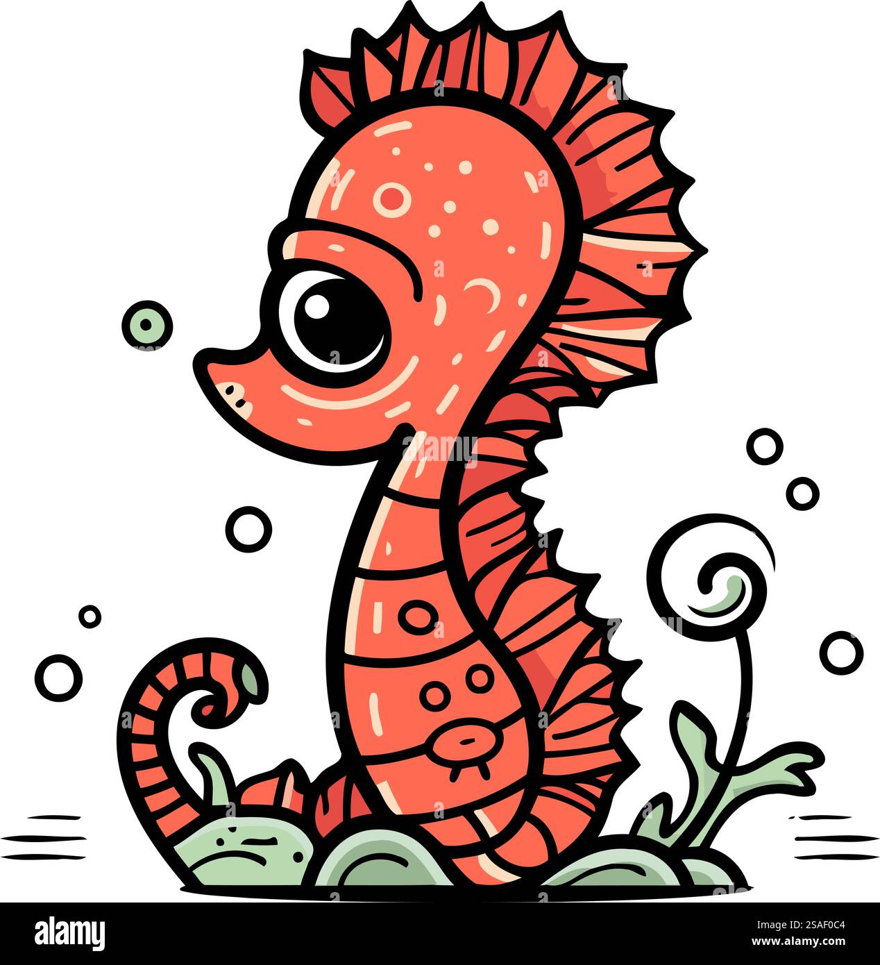 Cartoon seahorse. Cute vector illustration of sea animal Stock Vector ...