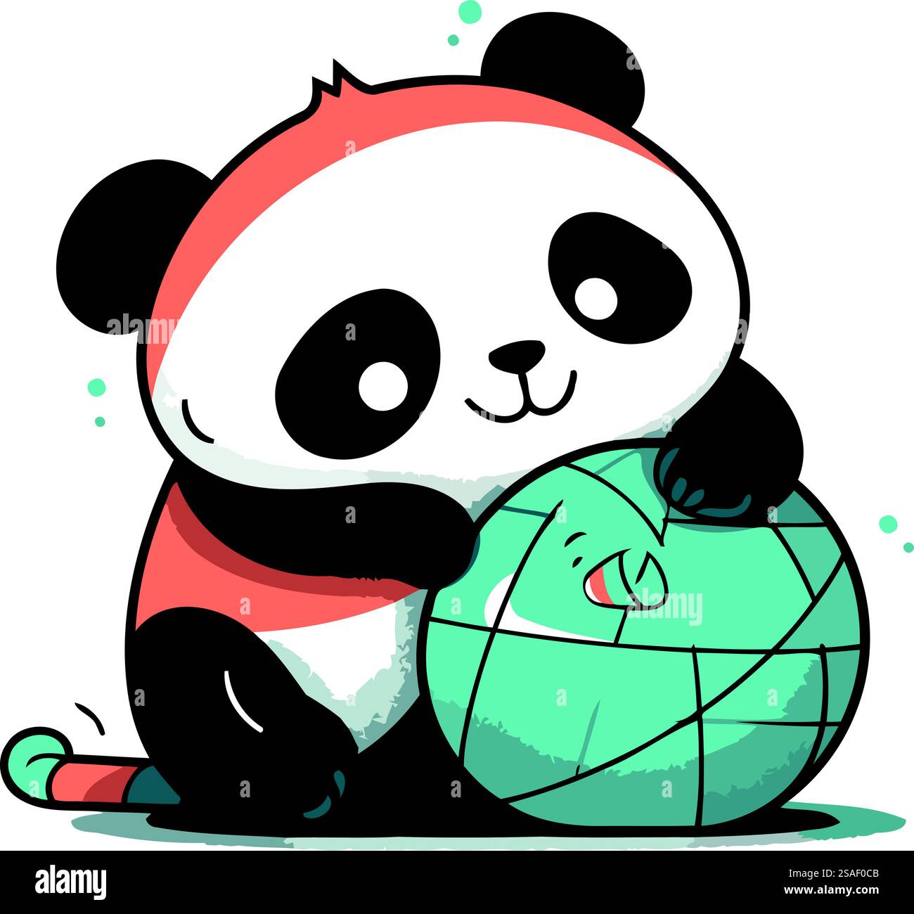 Cute cartoon panda sitting on the floor with a globe. Vector ...