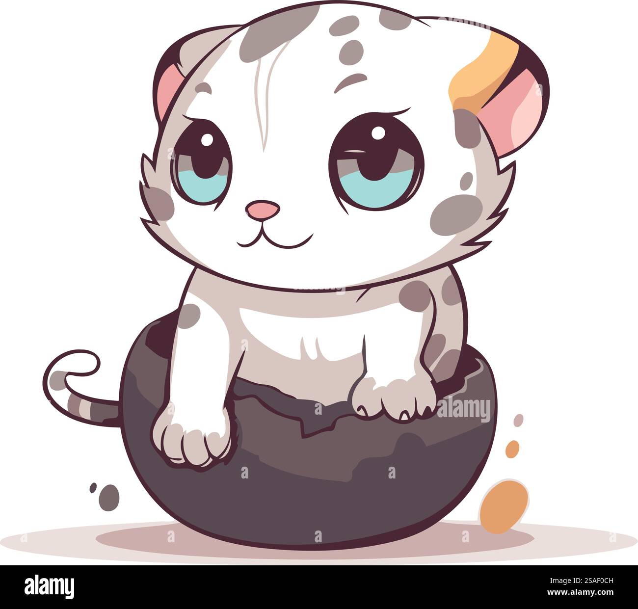 Cute cartoon cat sitting on a big stone. Vector illustration Stock ...