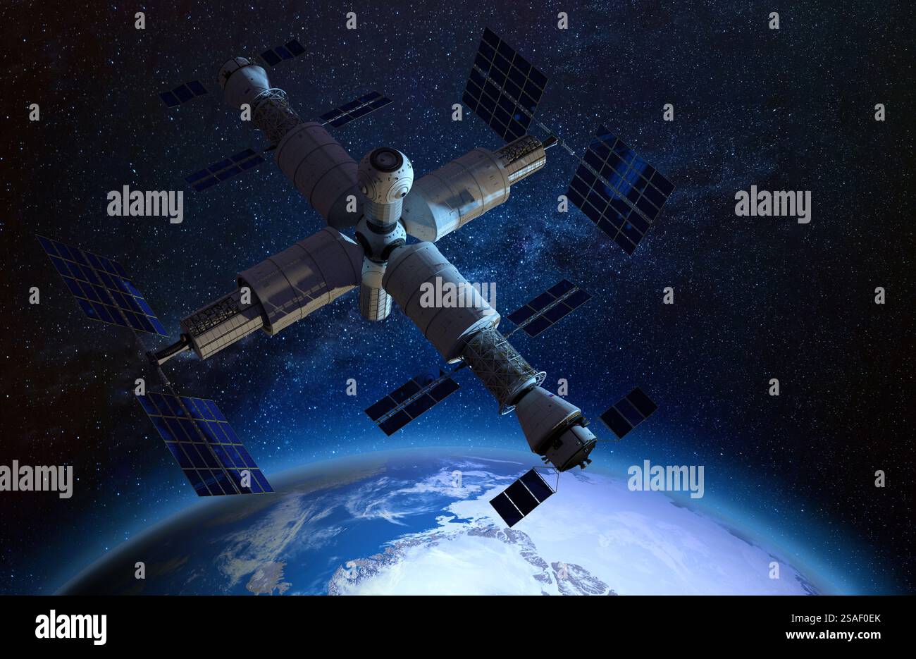 3D model of the Russian Orbital Station -ROS- with two Orel spacecraft ...