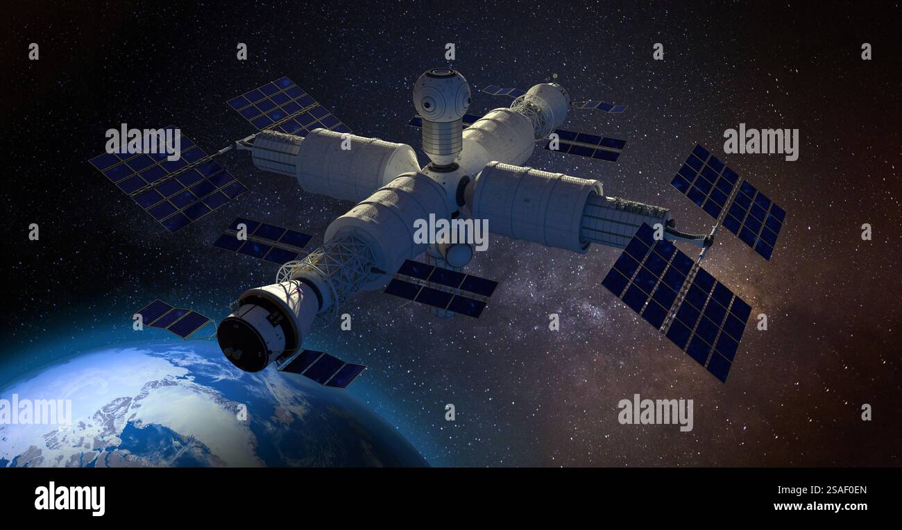 3D model of the Russian Orbital Station -ROS- with two Orel spacecraft ...
