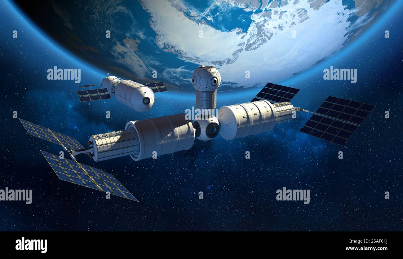 3D model of the Russian orbital station -ROS- under construction orbiting the planet Earth ...
