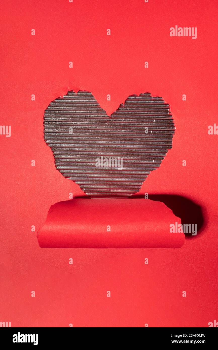 Heart shaped red torn paper. Burst hole background. Minimal abstract ...