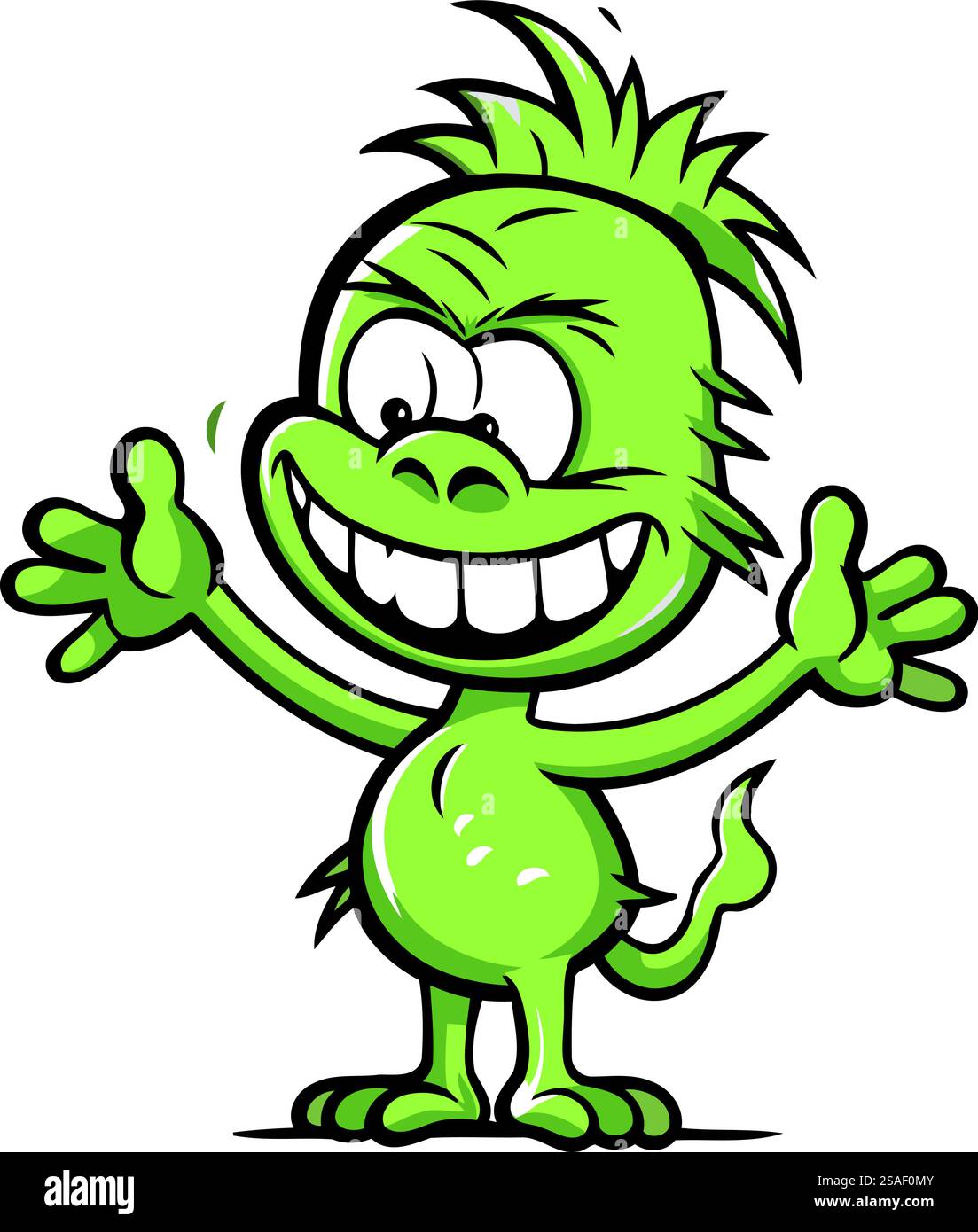 Funny green monster cartoon character isolated on white background ...